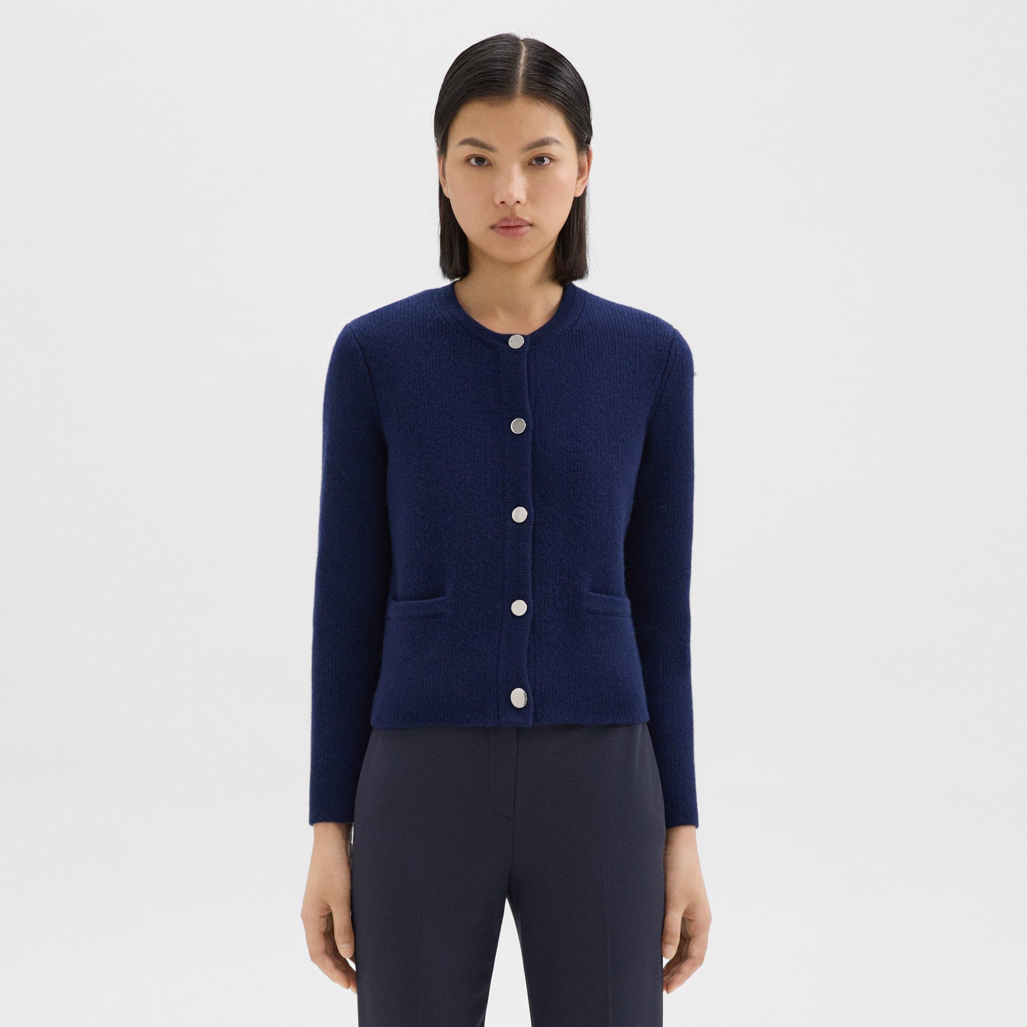 Theory Cropped Knit Jacket In Felted Wool-Cashmere - Dark Denim